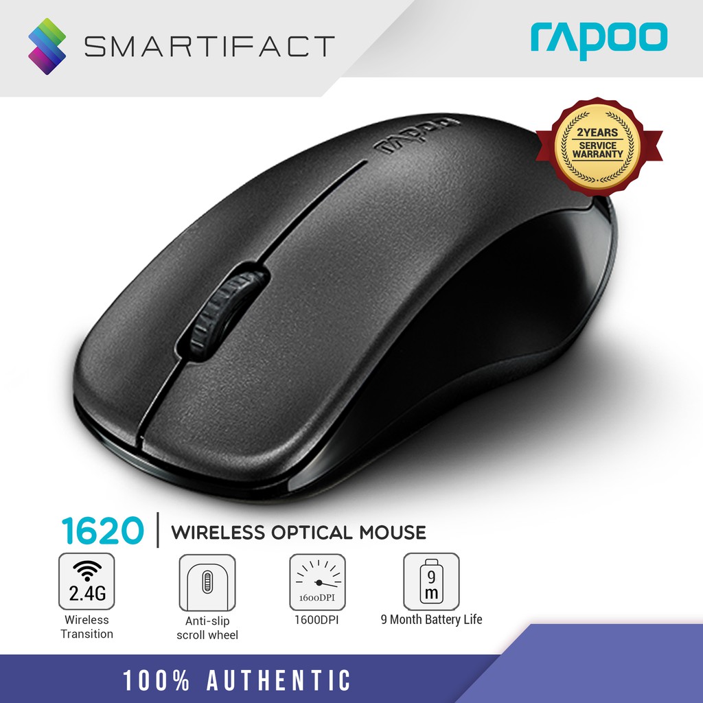 Rapoo 1620 2.4G DPI 1000 Wireless Optical Mouse (Black) | Shopee ...