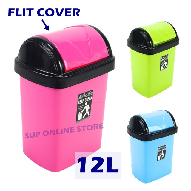 Dustbin with Flip Cover (12L) / Swing Dustbin / Flip Top Bin / Tong ...