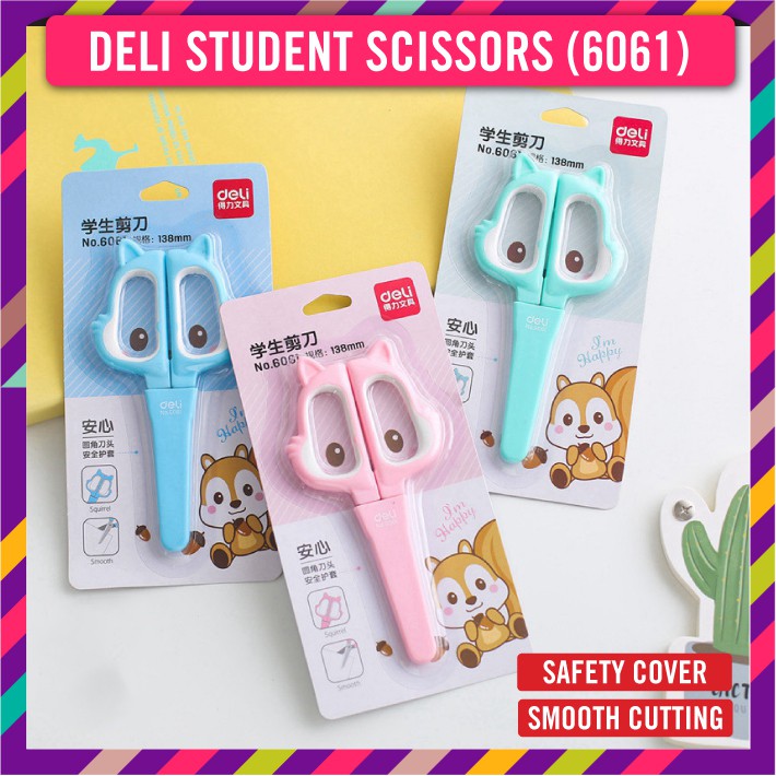 DELI SAFETY STUDENTS SCISSORS 138MM (5") PREMIUM QUALITY / GUNTING ...