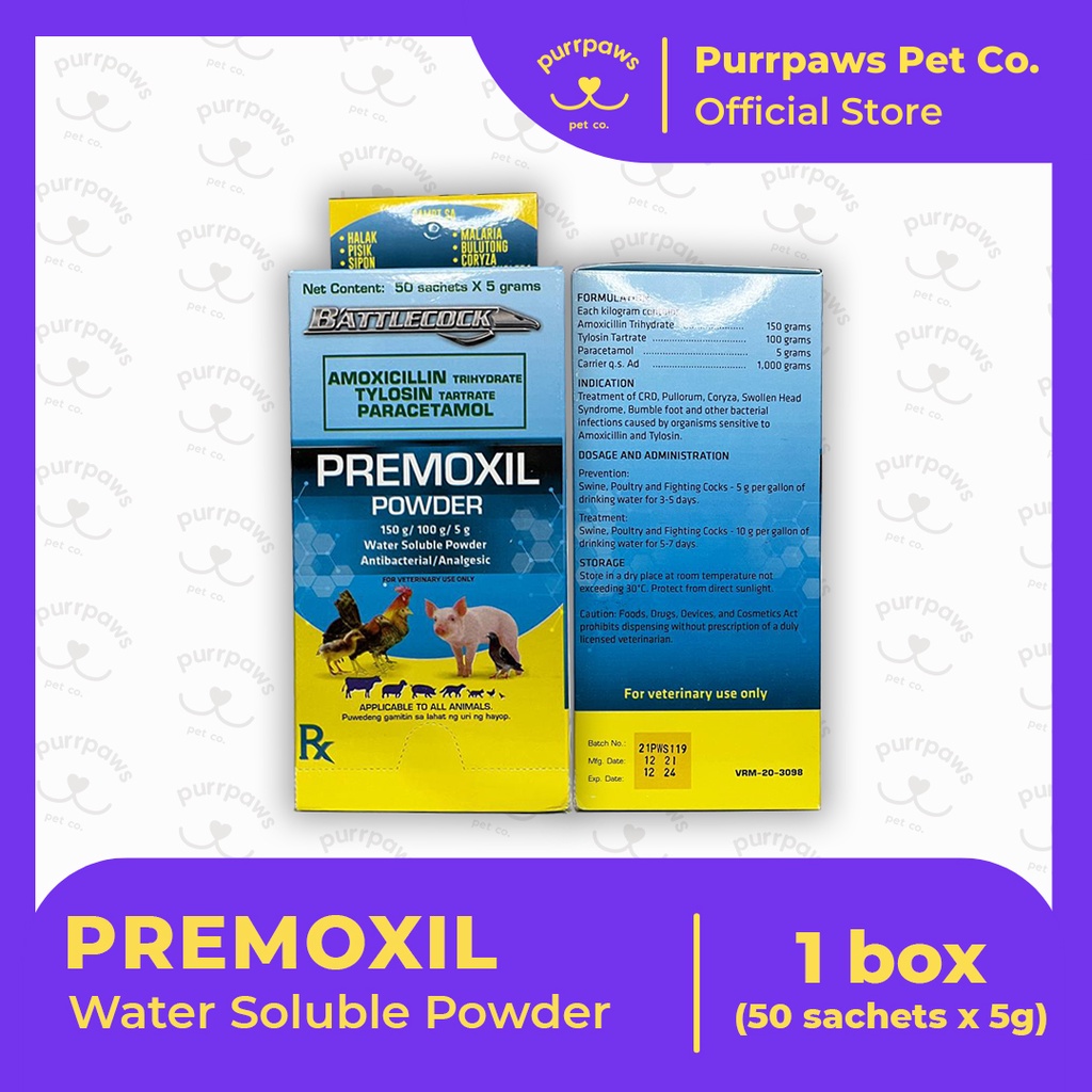 PREMOXIL Battlecock Powder Anti-Bacterial/Analgesic (50 sachets x 5g ...