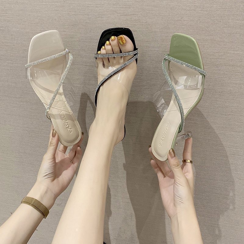 #1866 korean sandals glass heels (2INCHES) | Shopee Philippines