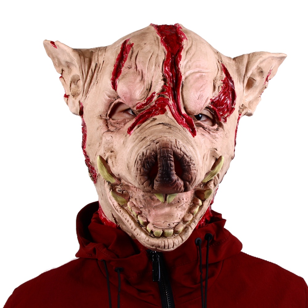 Severed Bloody Pig Head Mask Horror Pig Latex Adult Full Face Animal ...