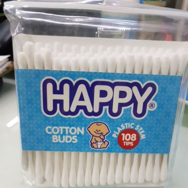 Happy cotton buds 108 (2tips x 54 stems) tips plastic stem | Shopee ...