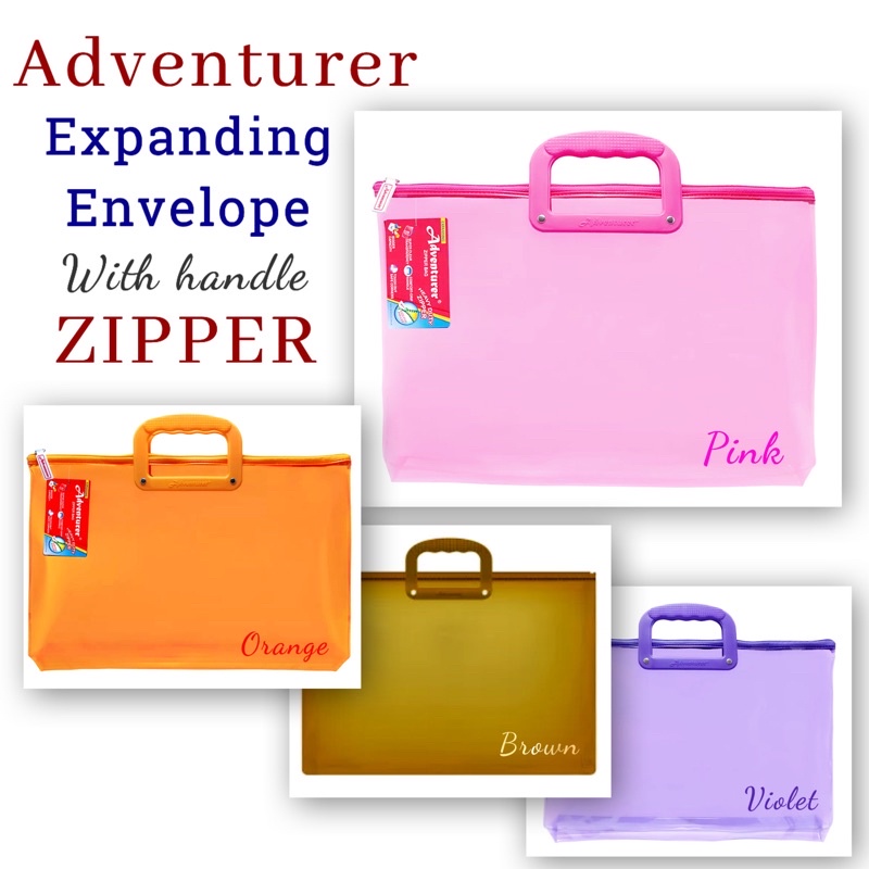 Adventurer Plastic Expanding Envelope colored with handle zipper long ...