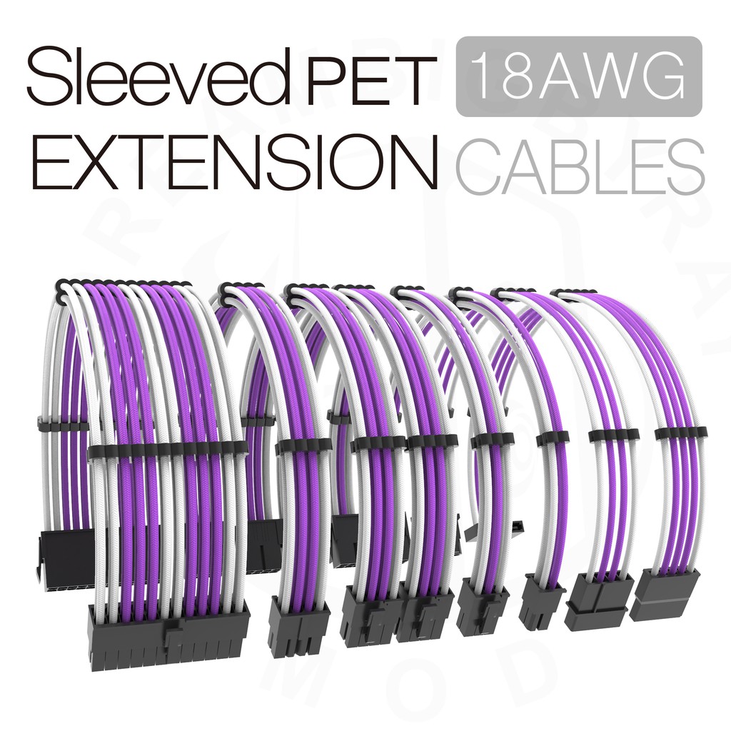 white and purple color sleeved PC psu extension cable cpu gpu sata ...