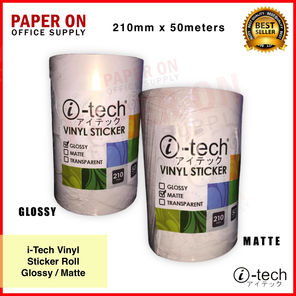 ITECH Vinyl Sticker Waterproof Matte/Glossy 1 Roll (210 mm x 50 meters ...