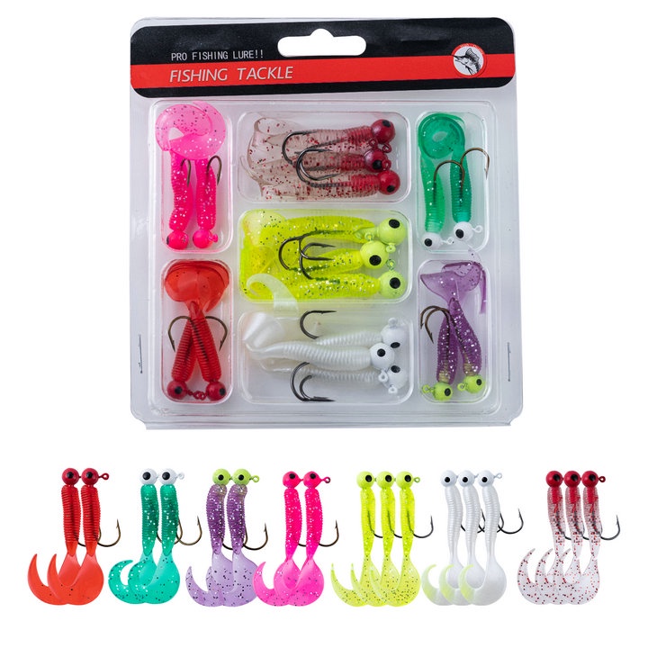 Soft Plastic Bait Jigs Head Hooks Kit Crappie Jigs Tubes Baits for Bass ...