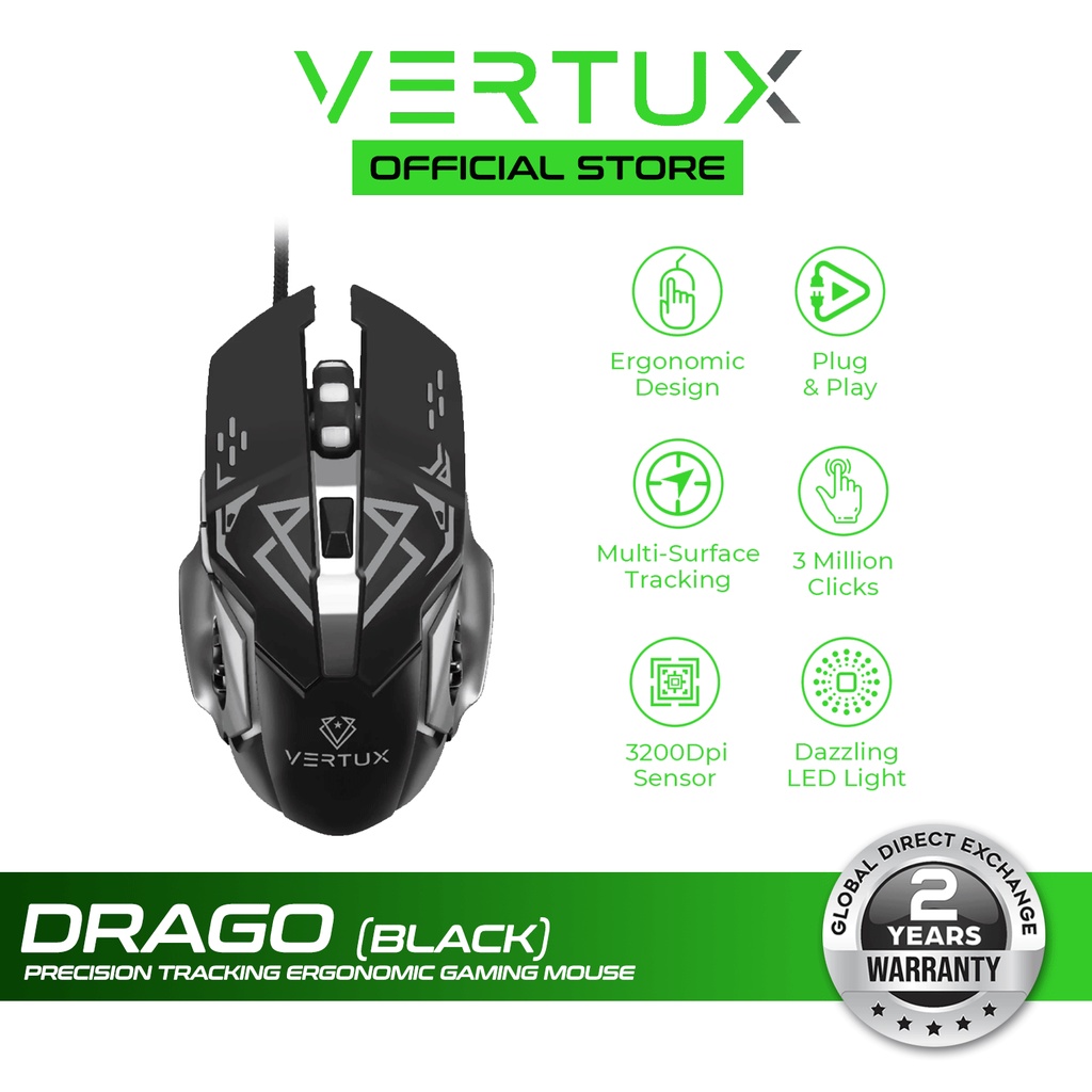 Vertux Drago Precision Tracking Ergonomic Gaming Mouse | Shopee Philippines