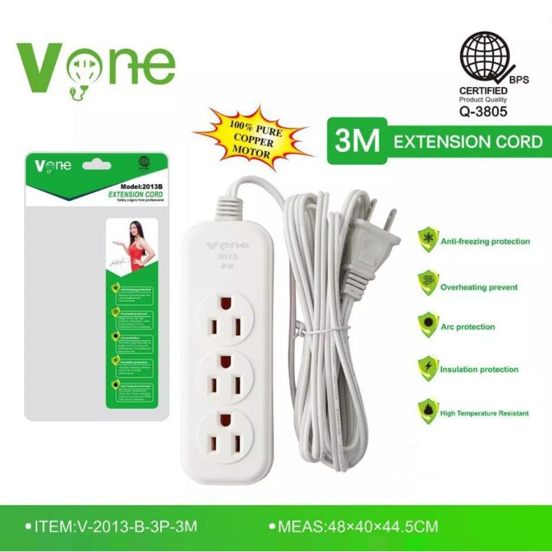 VONE Universal Extension Cord 3-Gang Power Socket Charging Port with 3M ...