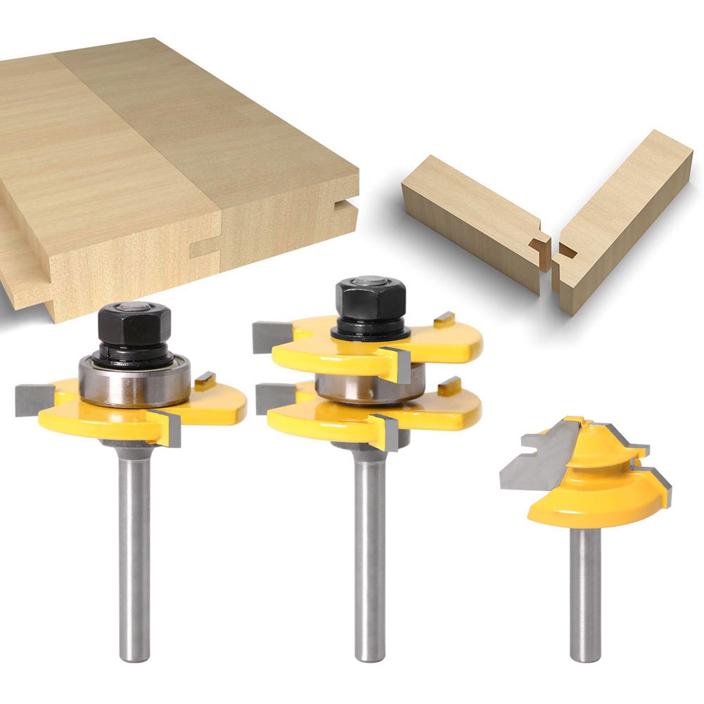 3Pcs Tongue & Groove Joint Assembly T Shape Router Bit + 45 Degree Lock ...
