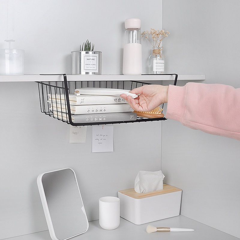 Under Shelf Table Storage Basket Desk Kitchen Cabinet Wire Hanging Rack ...