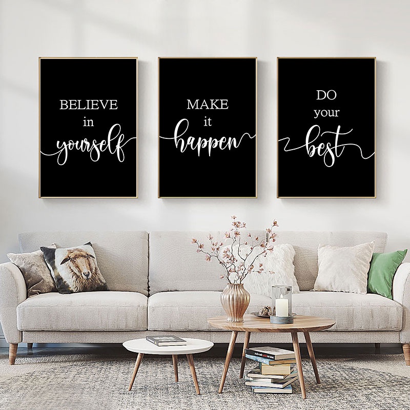 Black Minimalist Inspiring Quote Canvas Painting Modern Wall Decorative ...
