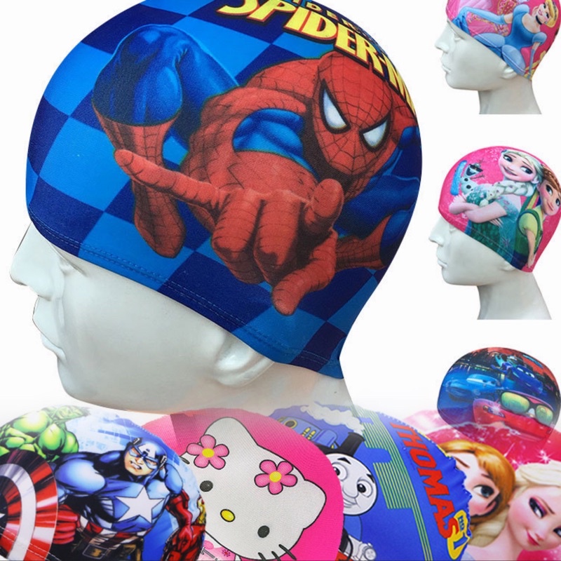 Swimming Cap Cartoon Kids Fashion Cap Stretch Print | Shopee Philippines