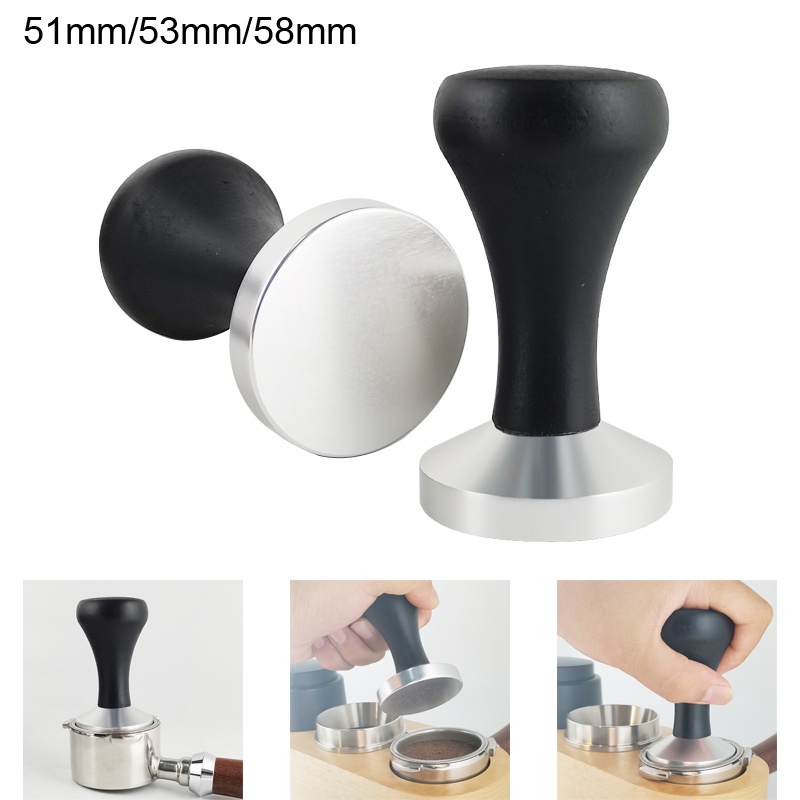 1PC 51MM 53MM 58MM Black Wood Handle Coffee Tamper Flat Base Coffee ...