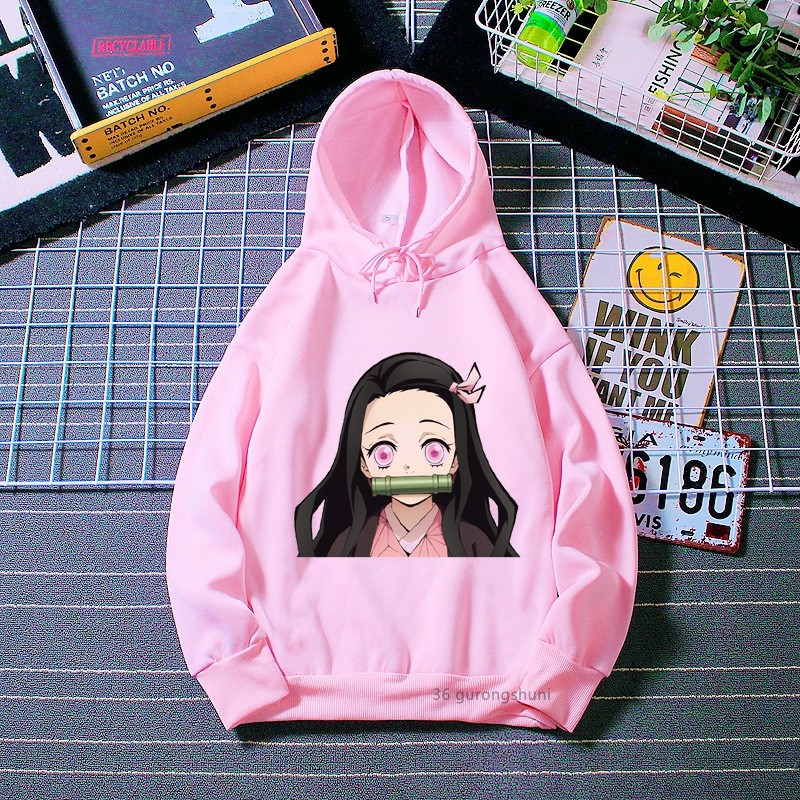 2021 Kawaii Nezuko Demon Slayer Winter Hoodies Anime Pink Clothes ...