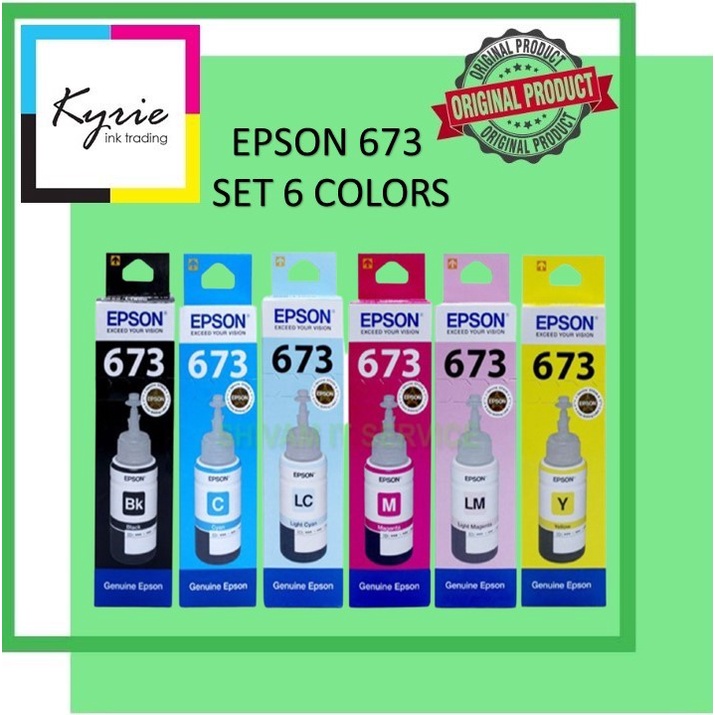 EPSON 673 Genuine Ink Bottle Set of 6 Colors ( Black,Cyan,Light Cyan ...