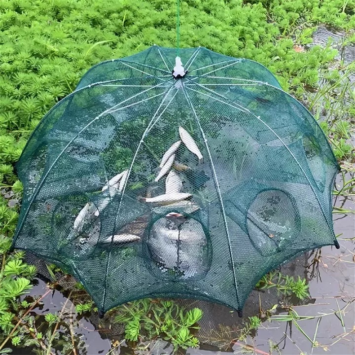 6 Holes Folding Umbrella Fish Net Shrimp Cage Crab Fish Trap Cast ...