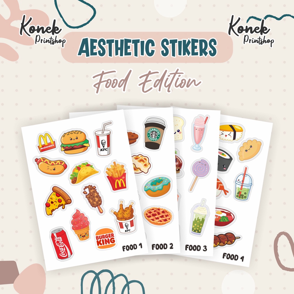 Food Theme Aesthetic Sticker (Already Cut, Just Pasted) A6 Size ...