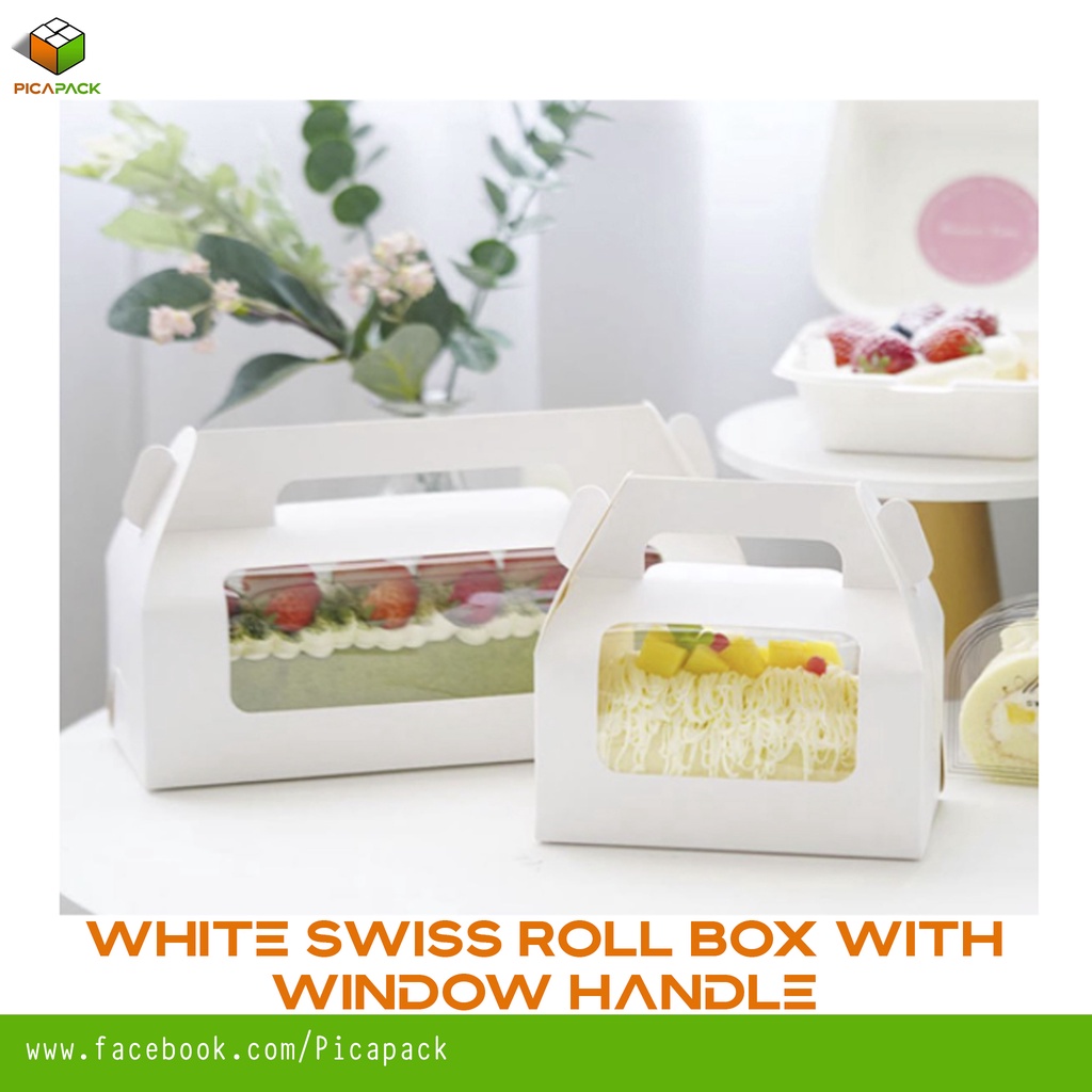 1pc White Swiss Roll Box with window Handle / Donut Box /Baked Goodie ...