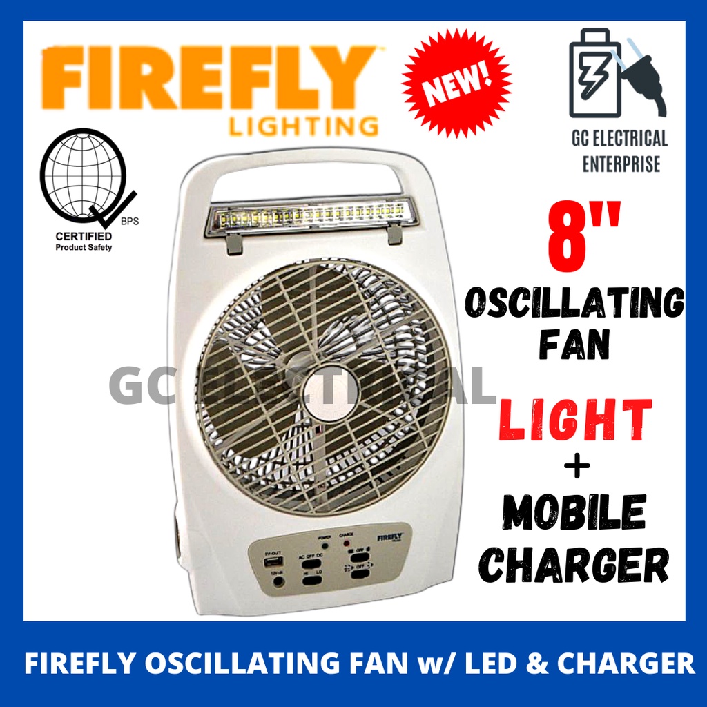 Firefly 8" Oscillating 2- Speed Fan with 18 LED, Torch Light & USB ...