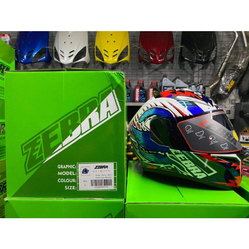 ZEBRA FULLFACE HELMET AZTEC WHITE BLUE | Shopee Philippines