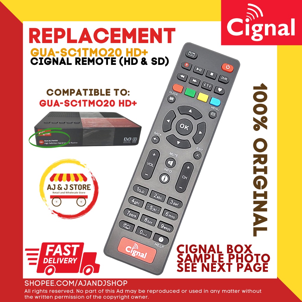 REPLACEMENT CIGNAL REMOTE CONTROL GUA -SC1TMO20 + FREE 2pcs Batteries ...
