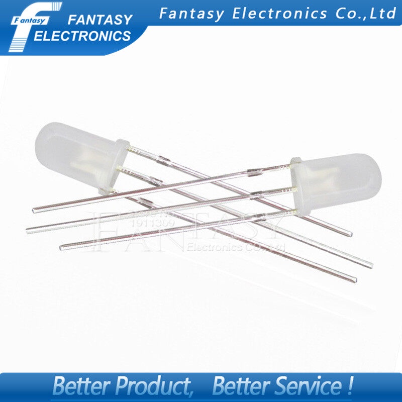 100pcs LED 5mm Round Diffused Red & Green two Color Common cathode LED ...