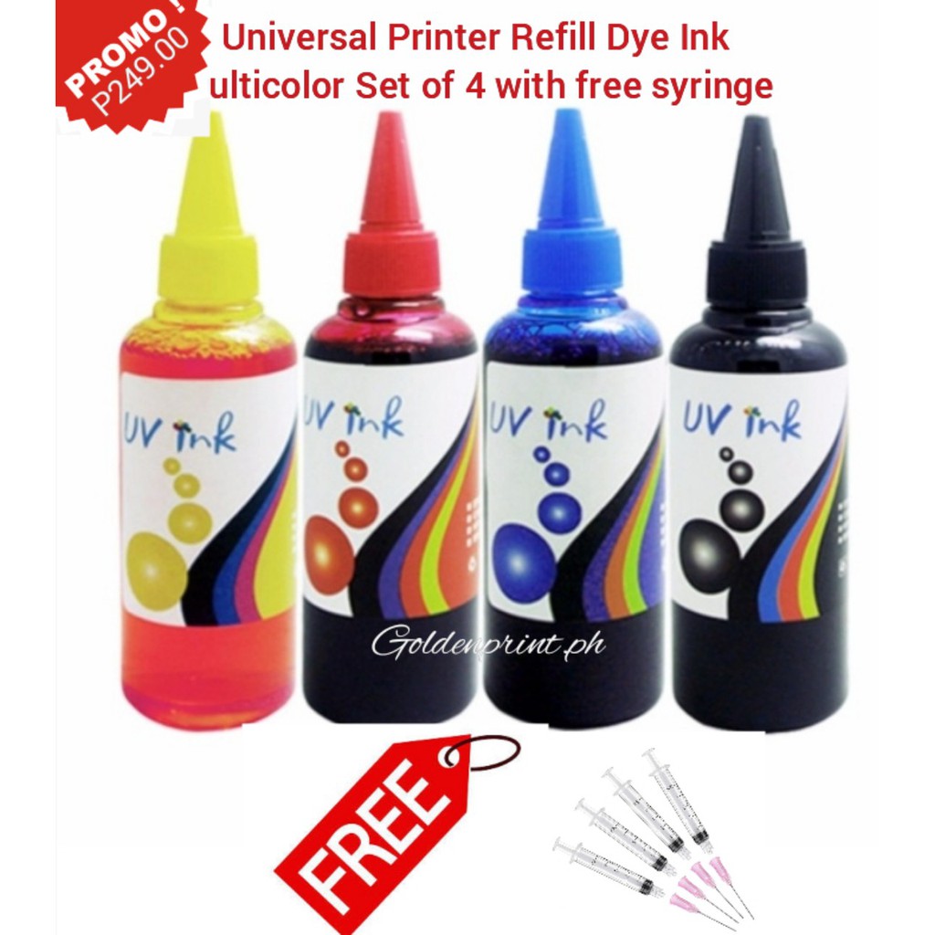 Universal Dye Ink Multicolor Set of 4 w/ Free Syringe | Shopee Philippines