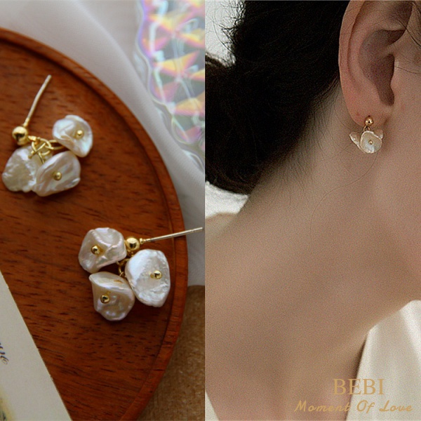 Cool Air~925 Pure Silver Ear Pin Natural Pearl Crumblings French ...