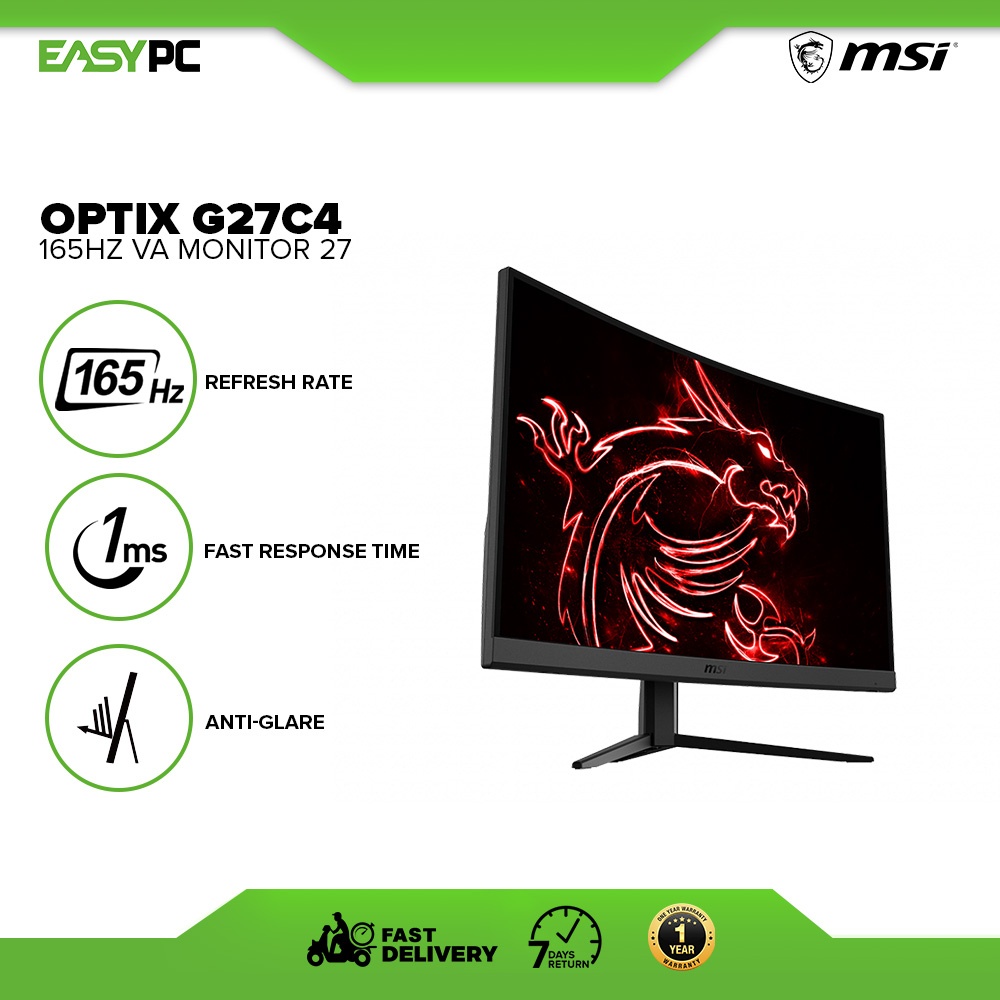 Easy PC | MSI OPTIX G27C4 27-inch FHD 165Hz gaming monitor| VA Panel ...