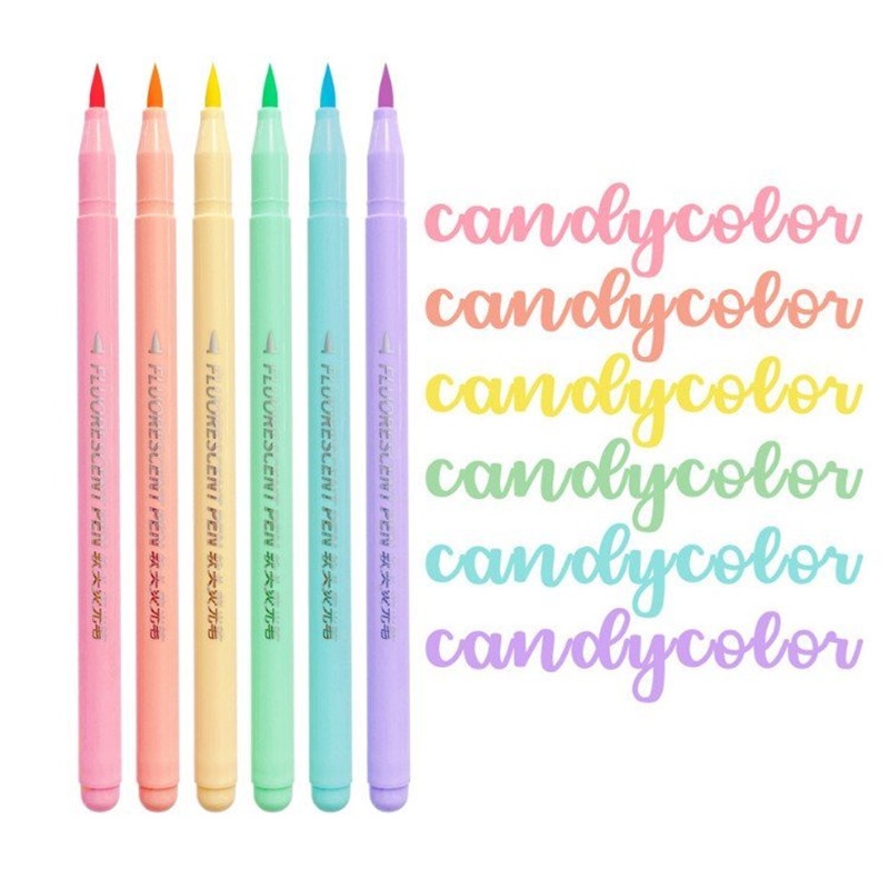 6Pcs /Set Brush Highlighter soft Markers Art Color Calligraphy School ...