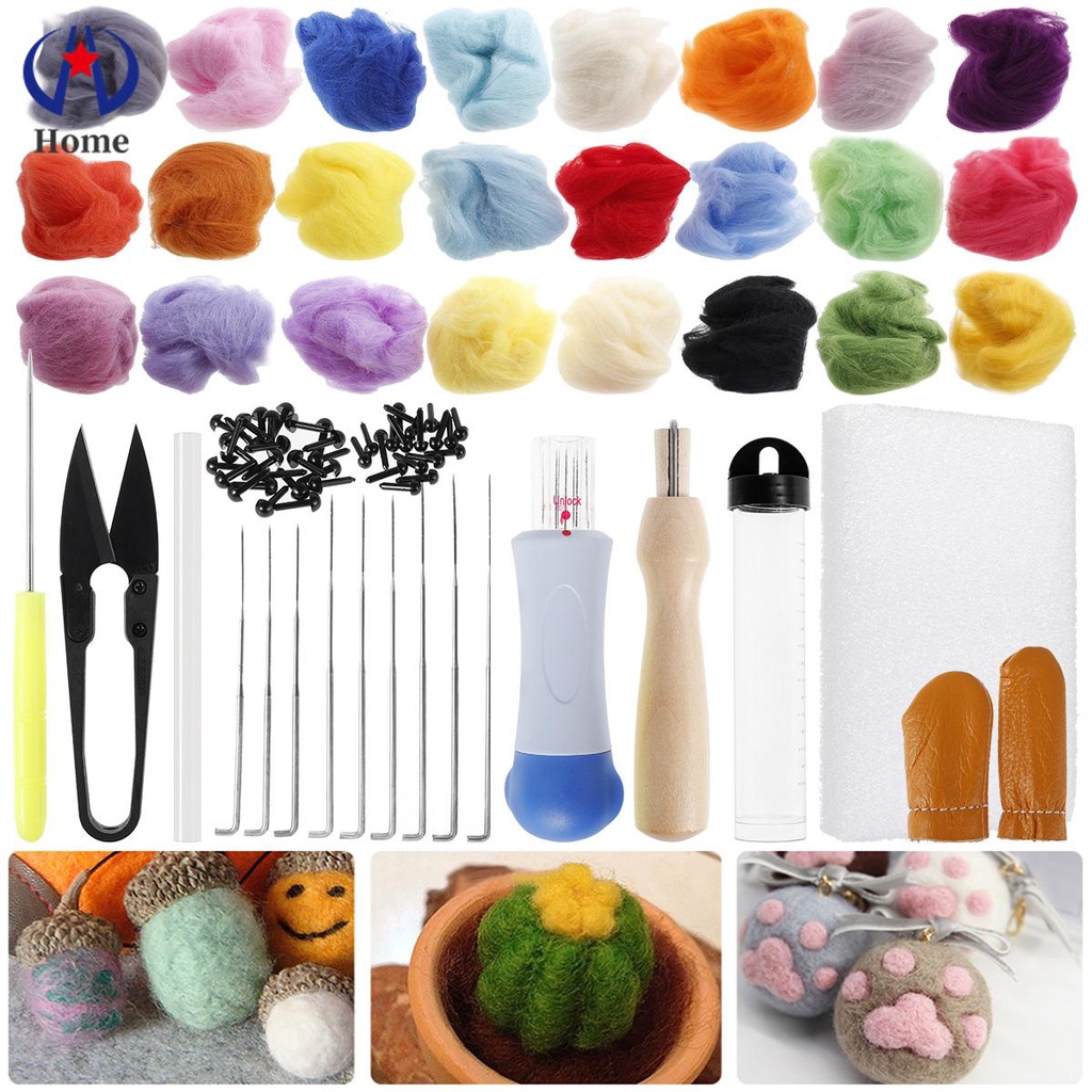 Needle Felting Starter Kit for Beginners Adults 24 Colours Wool Roving ...