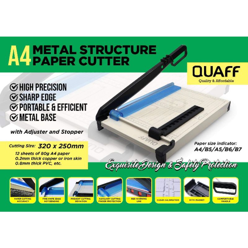 A4 Size Quaff Paper Cutter Metal Structure with Adjuster and Stopper ...