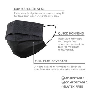 50 Pcs Pure Black Surgical Face Mask 3-ply Disposable Black Color ...