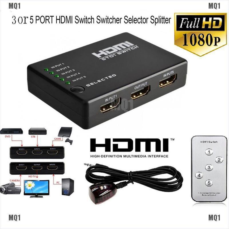 5 Ports HDMI Splitter Switch Selector Switcher Hub+Remote 1080p For ...