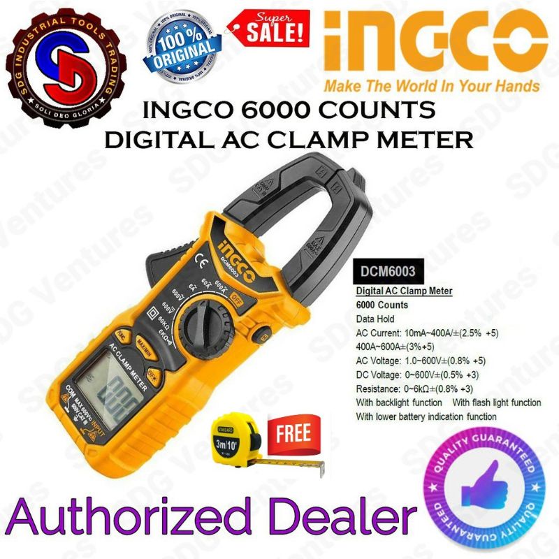 INGCO 6000 Counts Digital AC Clamp Meter (DCM6003) with FREE 3m ...