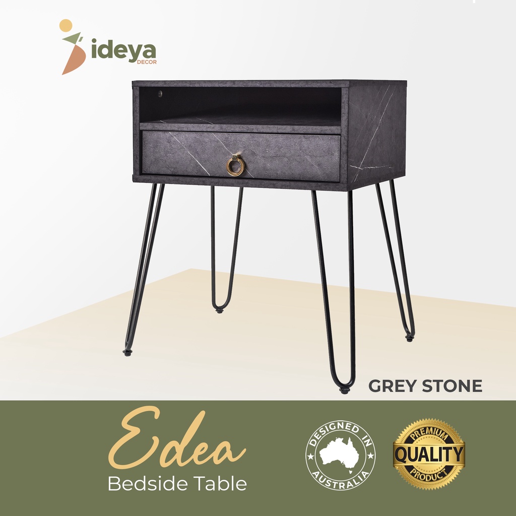 Edea Bedside Table (EM216 (Grey Stone) + B318 (Black)) | Shopee Philippines