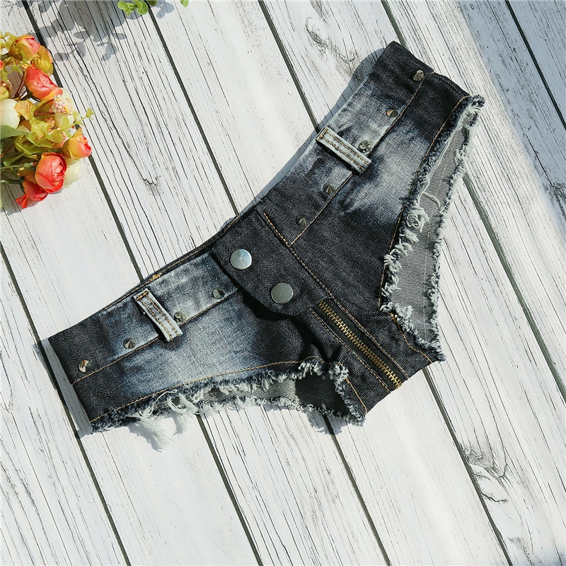 Sexy Ultra-Low Waist Denim Nostalgic Shorts Zipper Open Crotch Pants ...