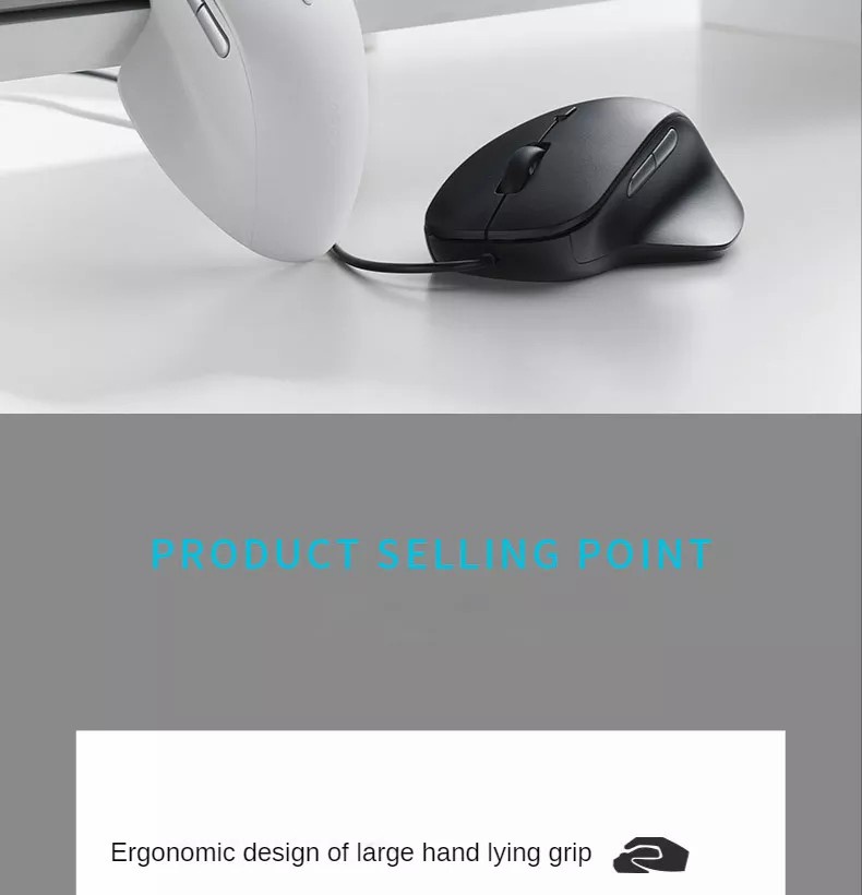 Rapoo N500 Wired Mouse Optical Ergonomic 6D USB Big Hand E-sports ...