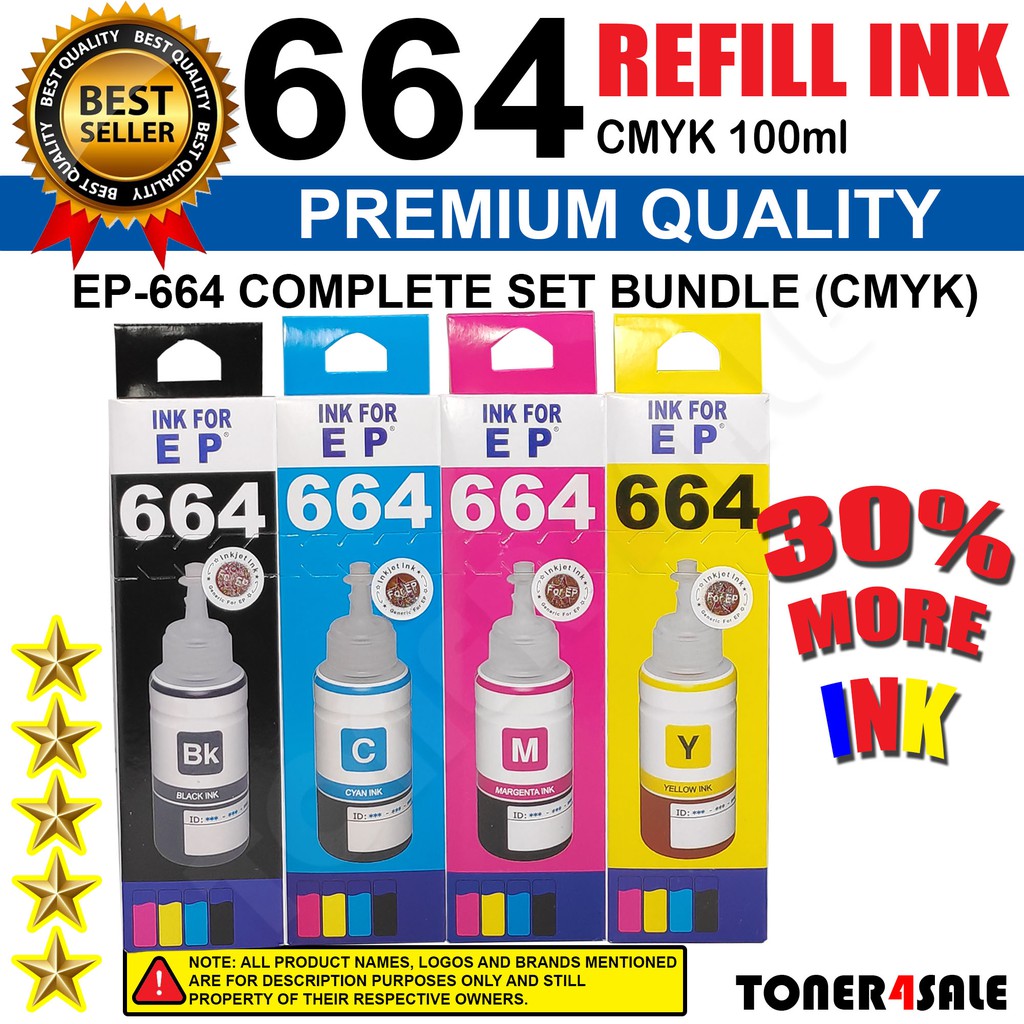 Complete set ink 664 T664 compatible for EP L120 L121 L130 L210 L220 ...