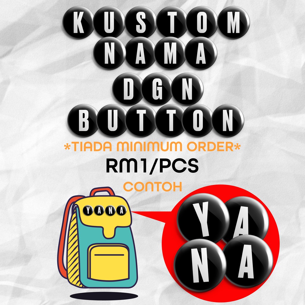 Kustom Nama Huruf Abjad Alphabet pada Button Badge {No Minimum Order ...