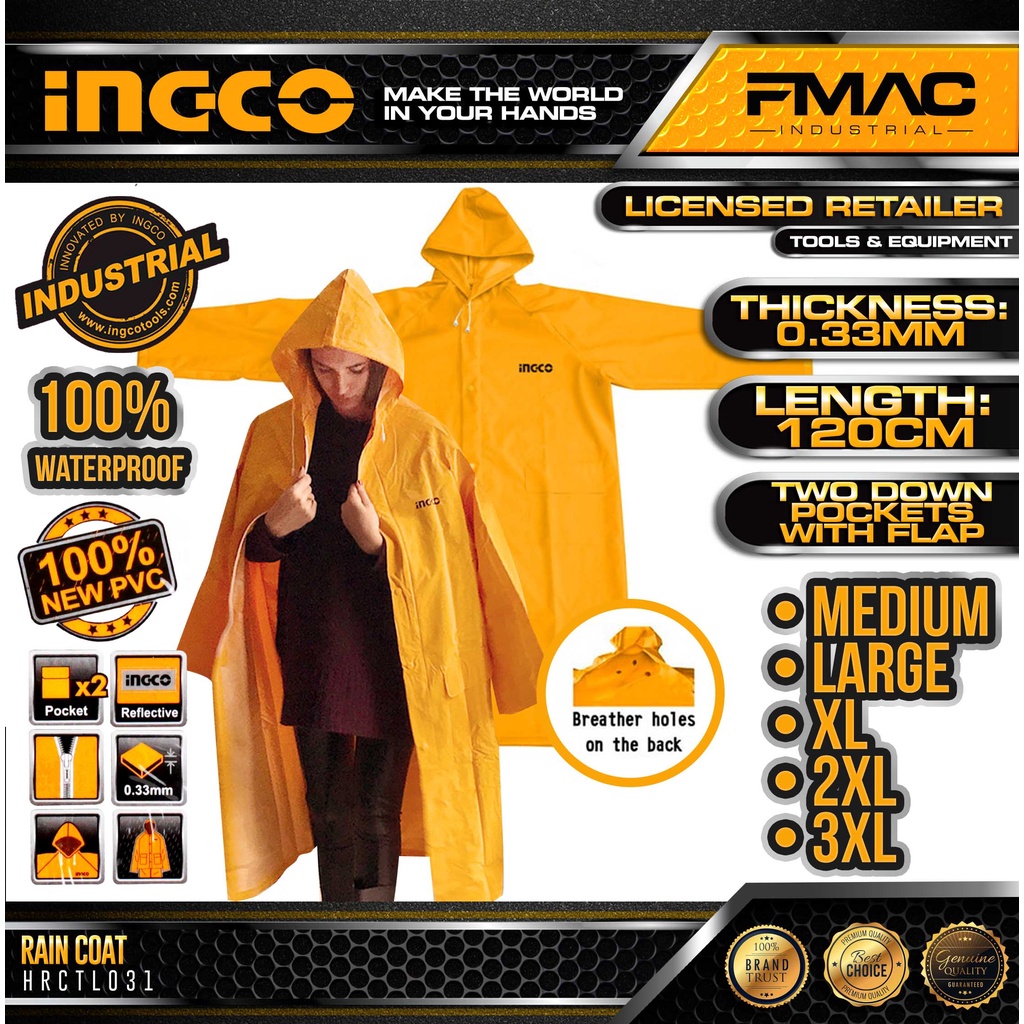INGCO Industrial Rain Coat Upper Only 100% New PVC 2 Down Pockets With ...