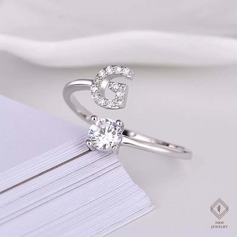 26 Letters Capital Crystal Letters Rings Cubic Zirconia adjustable Rings alphabet Ring for Women ...