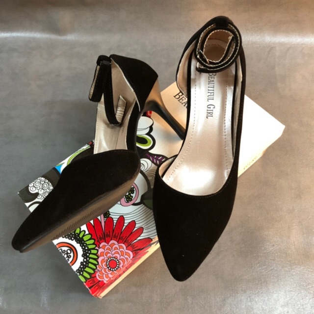 T-Strap Stilettos Pumps Side exposed 3 inch Suede Point Toe Pumps ...