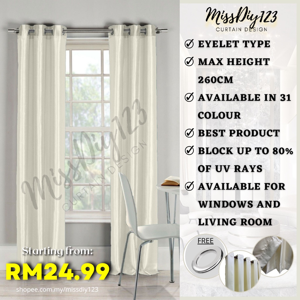 Cream Color Made Curtain [A15] Ready To Sew Langsir RAYA Thick Fabric ...