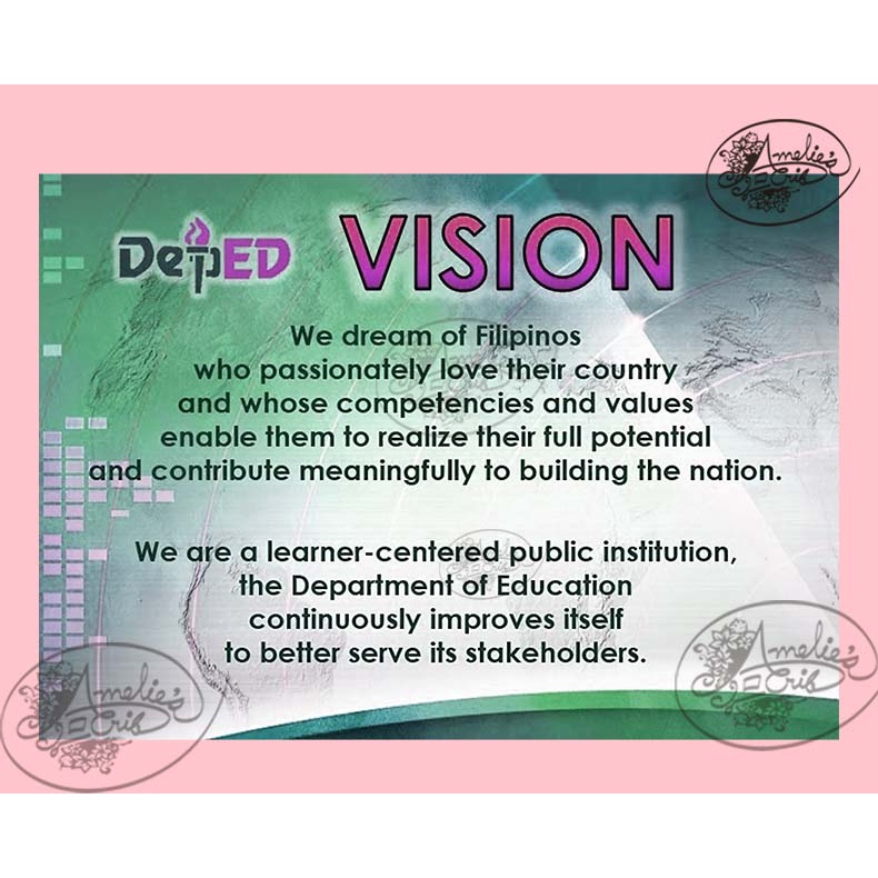 Deped Vision, Mission and Core Values Educational Laminated Chart A4 ... Deped Vision, Mission and Core Values Educational Laminated Chart A4 ...
