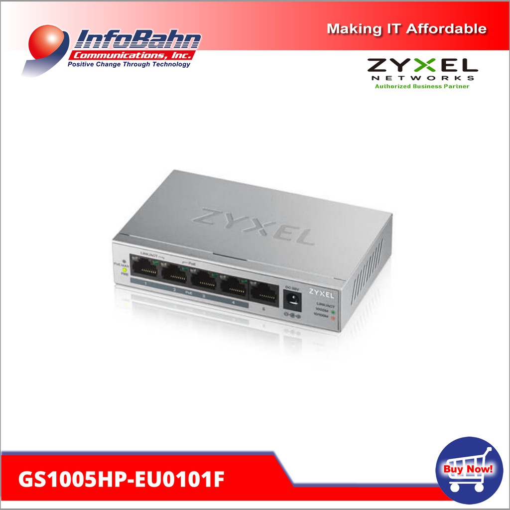 Zyxel Gs1005-Hp, 5 Port Gigabit Poe+ Unmanaged Desktop Switch, 4 X Poe ...
