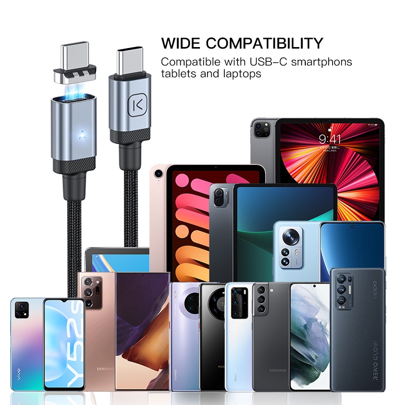 KUULAA 65W LED USB C Magnetic Type-C Data Cable 27W Type C to Lightning ...
