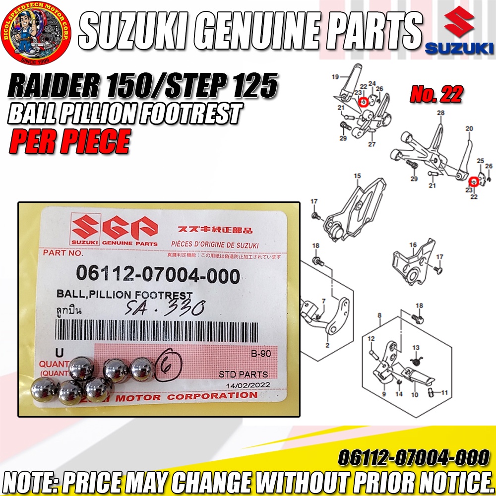 RAIDER 150/STEP 125 BALL PILLION FOOTREST (SGP) (Genuine: 06112-07004 ...