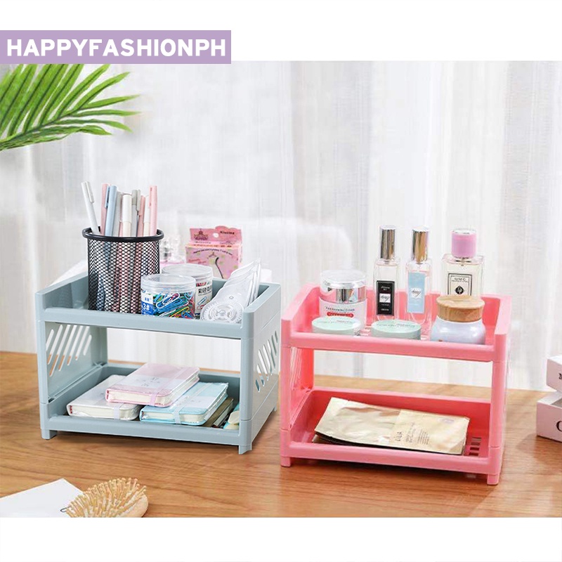 Double-layer Rack Desktop Plastic Organizer Stationery Storage Rack ...